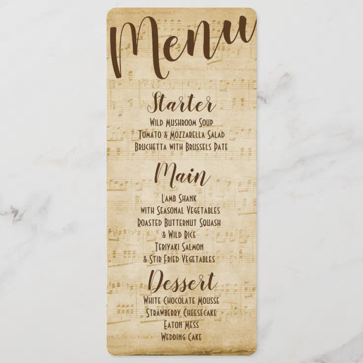 Vintage Music Menu | Zazzle