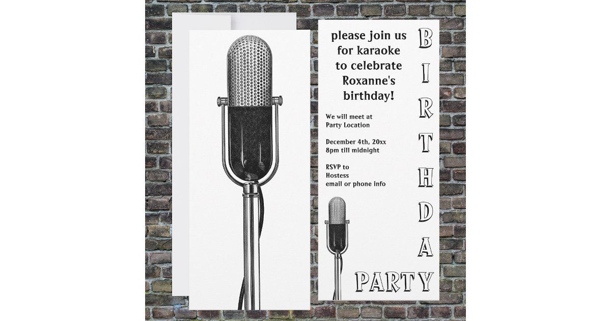 Vintage Music, Microphone Karaoke Birthday Party Invitation | Zazzle