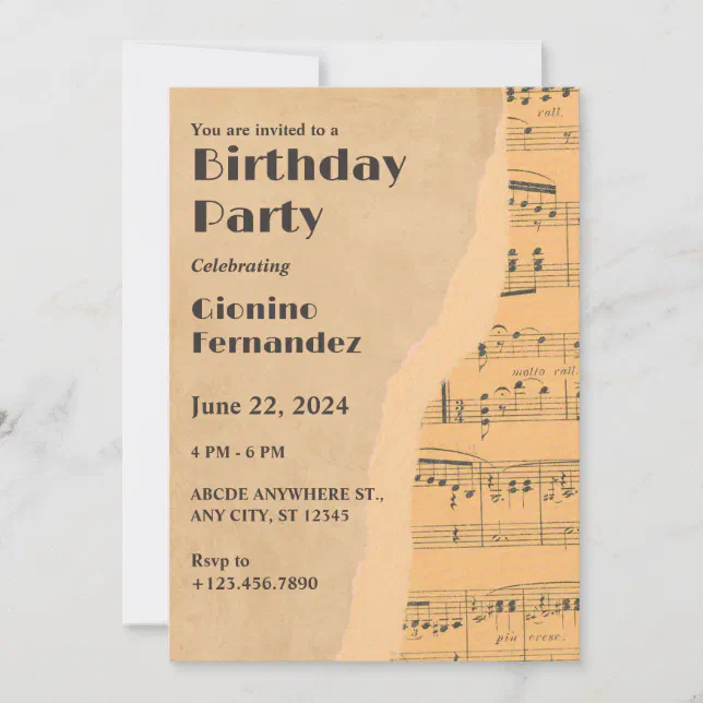 Vintage music note birthday invitation | Zazzle
