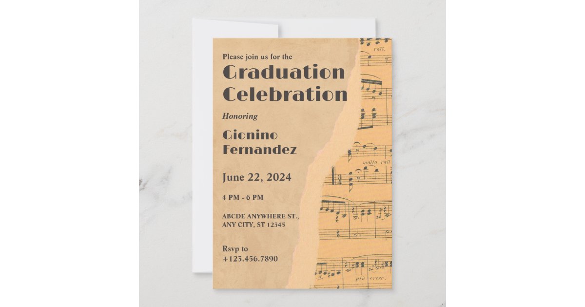 Vintage music note graduation invitation | Zazzle