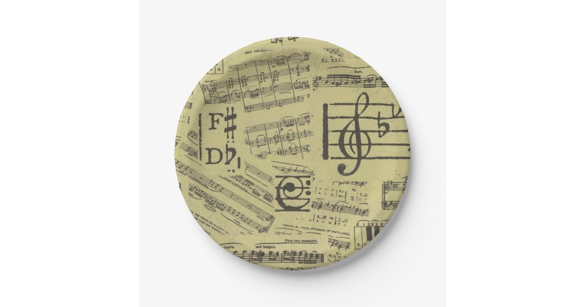 Vintage Music Note Pattern Musician Paper Plates | Zazzle