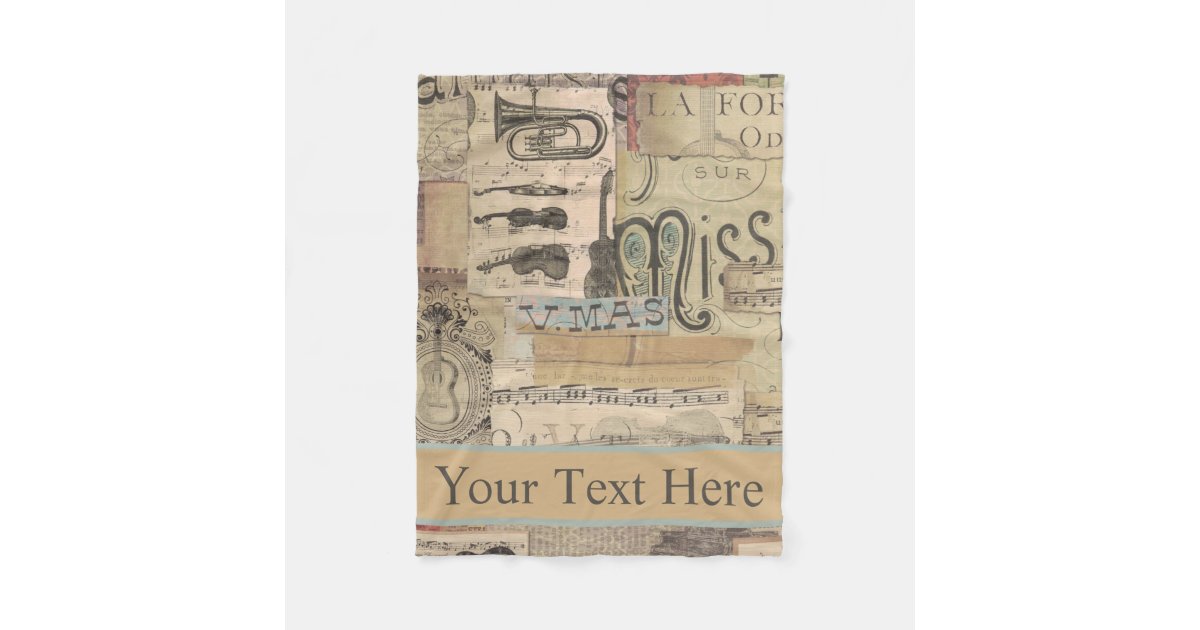 vintage music Note tuba guitar violin Music Theme Fleece Blanket | Zazzle