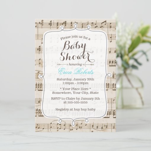 Vintage Music Notes Elegant Baby Shower Invitation | Zazzle