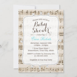 Vintage Music Notes Elegant Baby Shower Invitation | Zazzle