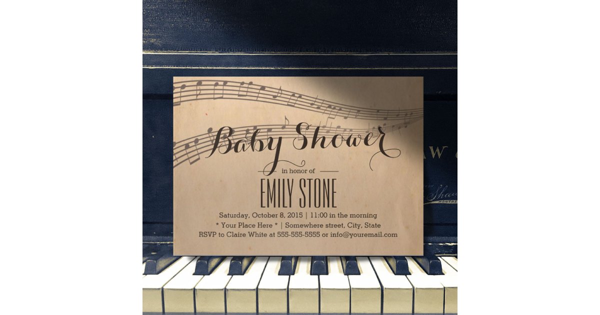 Vintage Music Notes Musical Baby Shower Invitation | Zazzle