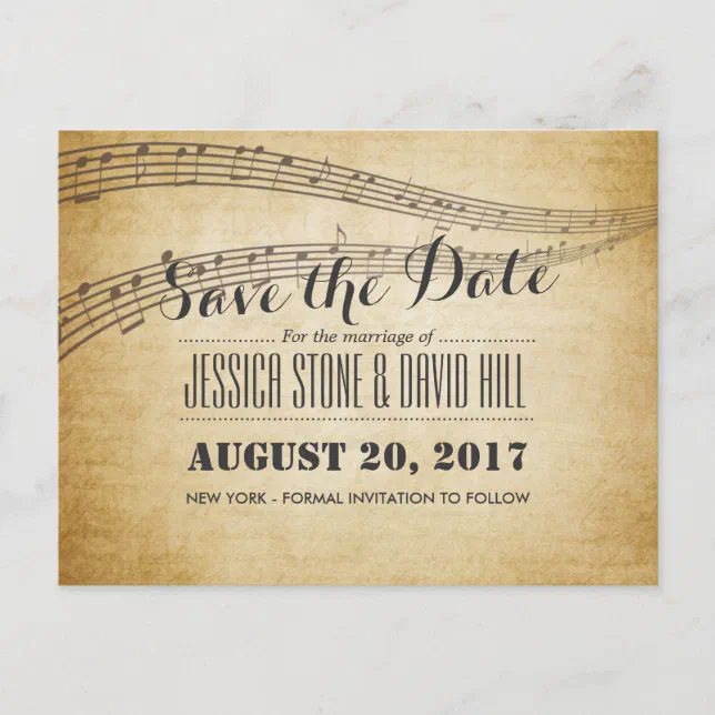 Vintage Music Notes Musical Wedding Save the Date | Zazzle