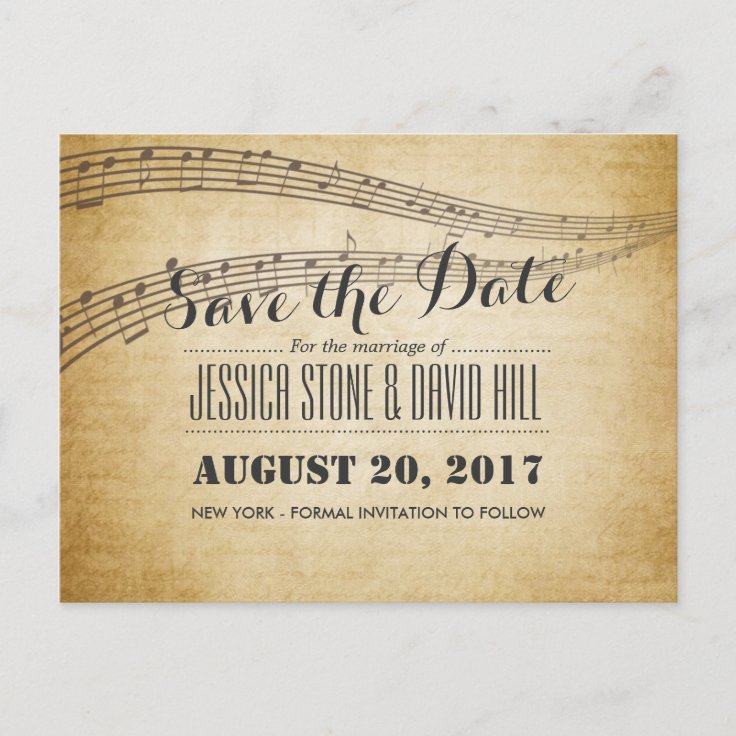 Vintage Music Notes Musical Wedding Save the Date | Zazzle