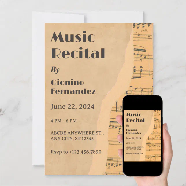 Vintage music recital invitation | Zazzle