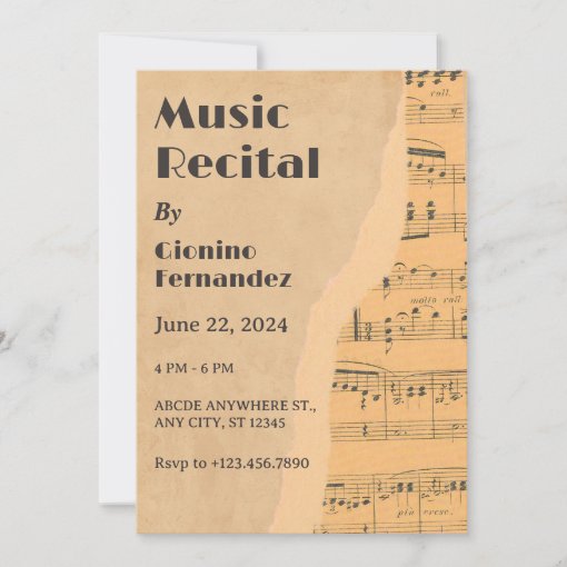 Vintage music recital invitation | Zazzle