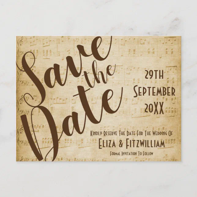 Vintage Music Save The Date Postcard | Zazzle