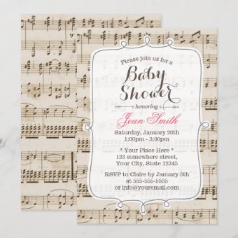 Vintage Music Sheet Baby Shower Invitations | Zazzle