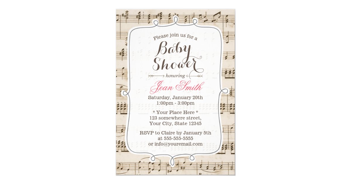 Vintage Music Sheet Baby Shower Invitations | Zazzle.com