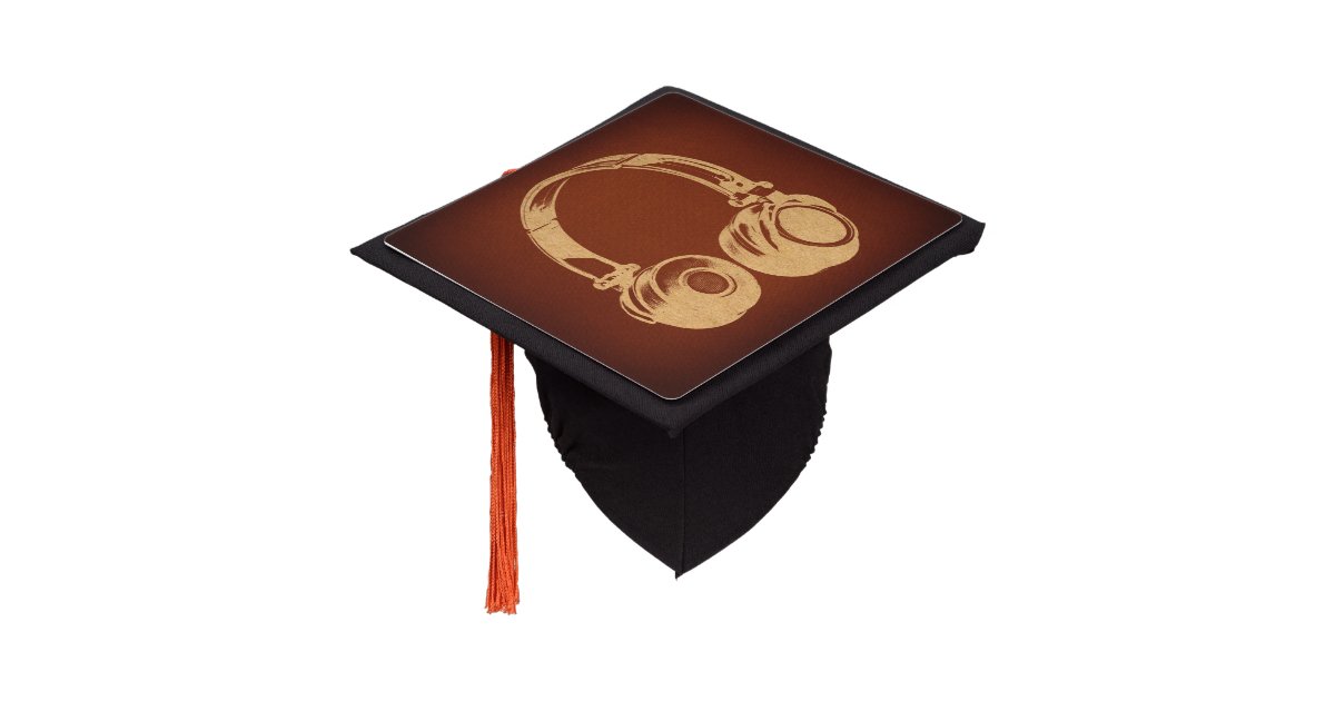 Vintage Music Themed Retro Headphones Art Graduation Cap Topper | Zazzle