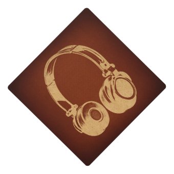 Vintage Music Themed Retro Headphones Art Graduation Cap Topper | Zazzle