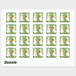 Vintage Musical Easter Bunnies Square Sticker | Zazzle