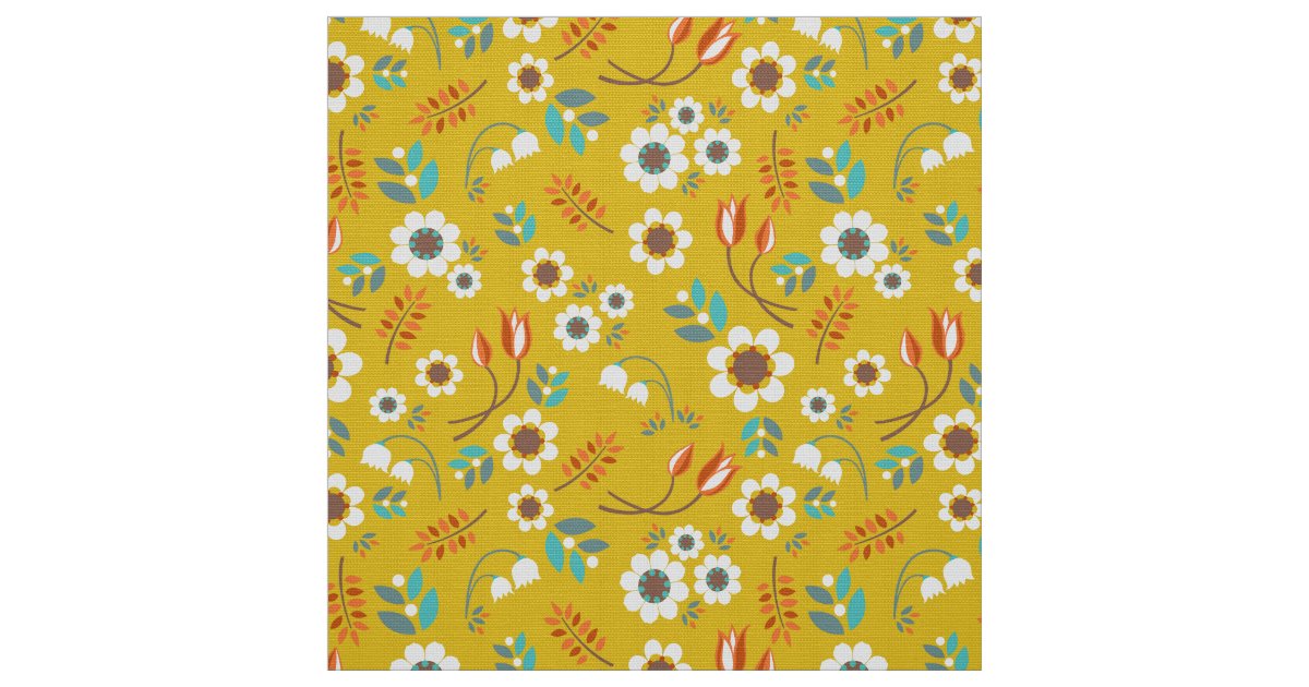Vintage Mustard Yellow Floral Flowers Pattern Fabric | Zazzle