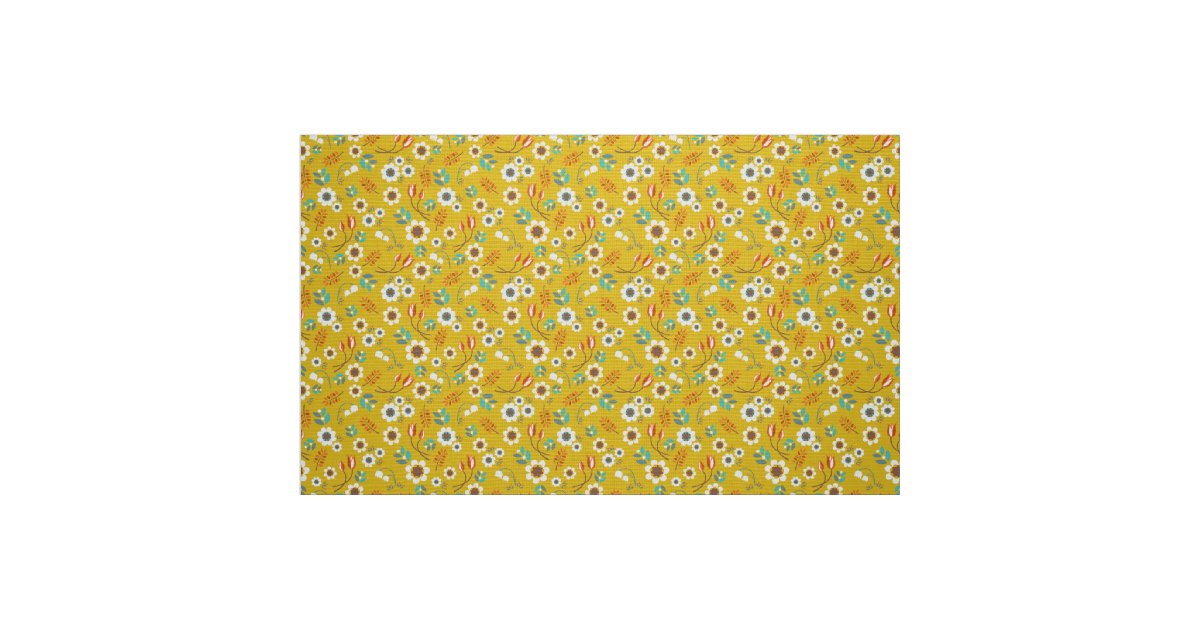 Vintage Mustard Yellow Floral Flowers Pattern Fabric | Zazzle