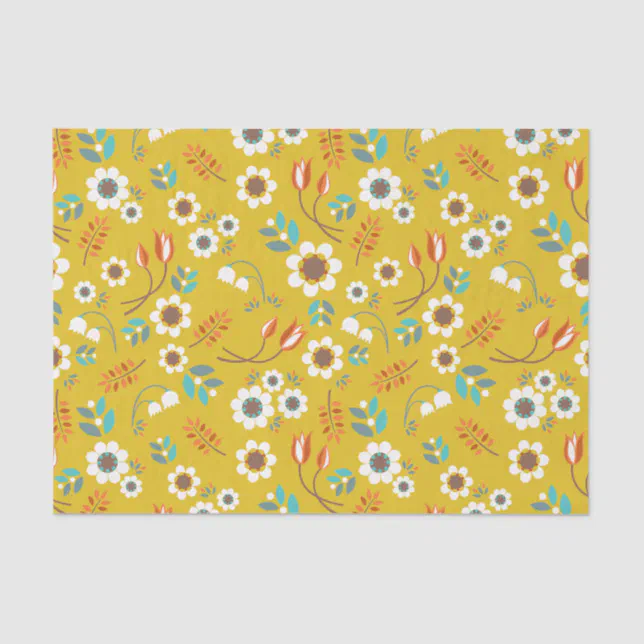 Vintage Mustard Yellow Floral Flowers Pattern Tissue Paper | Zazzle