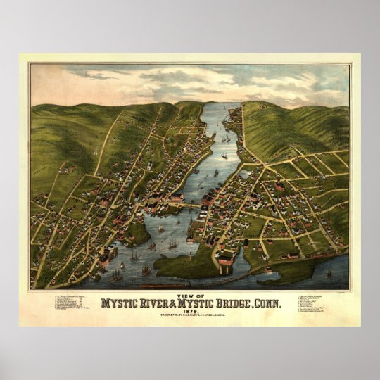 Vintage Mystic CT River & Bridge Map (1879) Poster | Zazzle.com