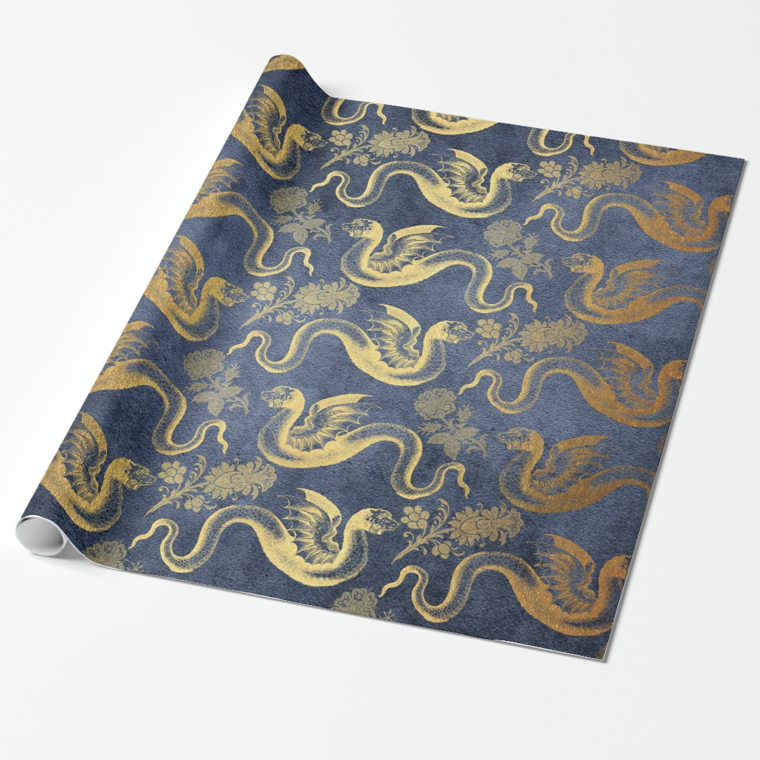 Vintage Mythology Fantasy Dragon Wallpaper Wrapping Paper | Zazzle