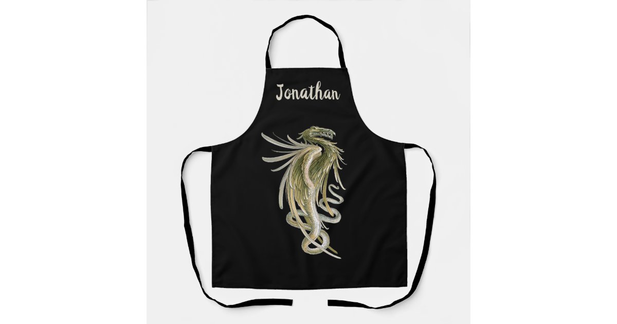 Vintage Mythology, Winged Dragon with a Snake Tail Apron | Zazzle