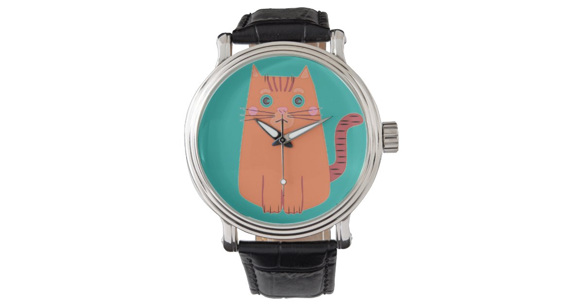 Vintage Naive Cartoon Orange Tabby Cat Watch | Zazzle
