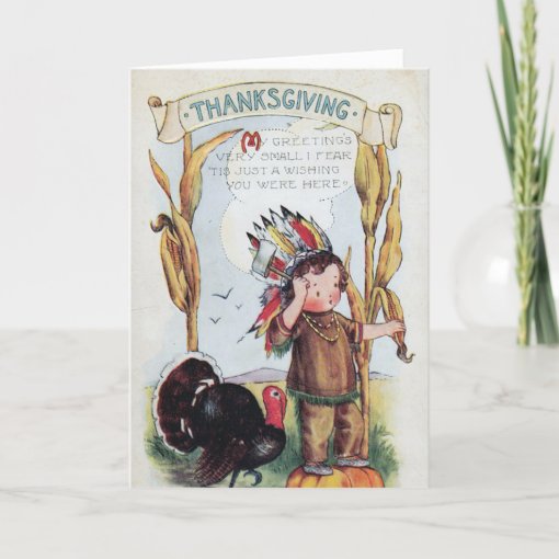 Vintage Native American Indian Boy Thanksgiving Holiday Card | Zazzle