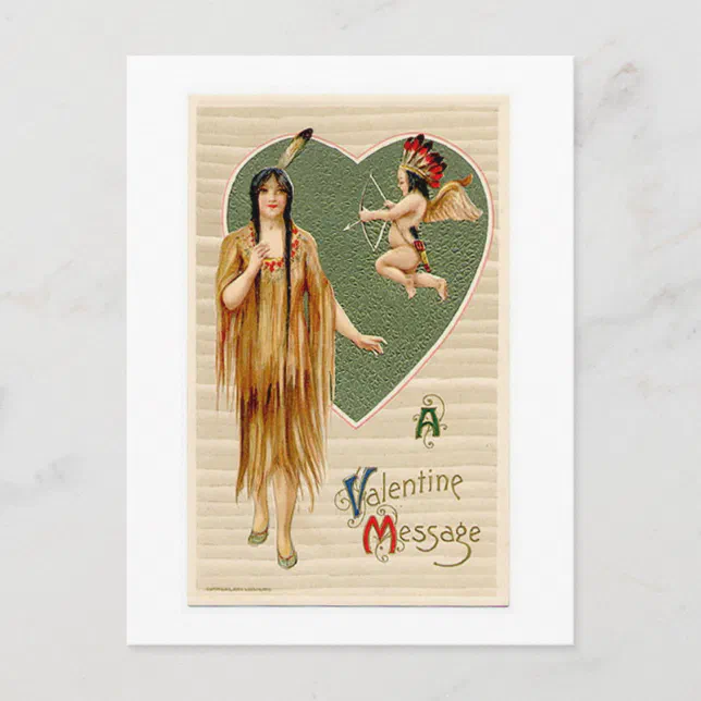 Vintage Native American Valentine Holiday Postcard | Zazzle