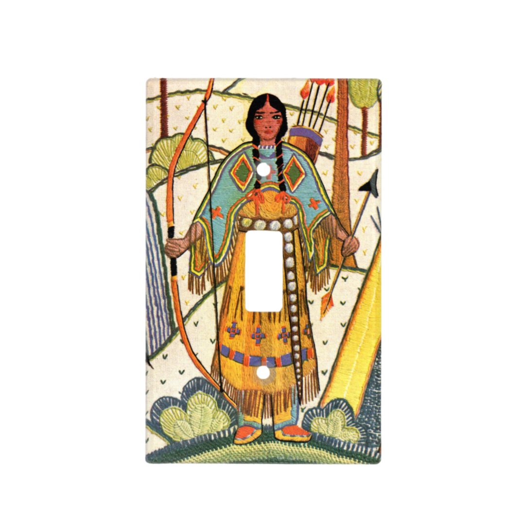 Vintage Native American Woman Village Forest Light Switch Cover | Zazzle
