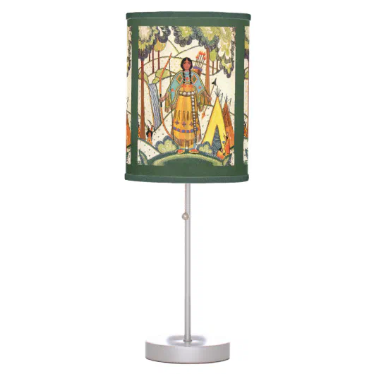 Vintage Native American Woman Village Forest Table Lamp | Zazzle