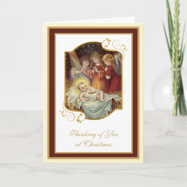 Vintage Nativity Jesus Religious Angels Christmas Card | Zazzle