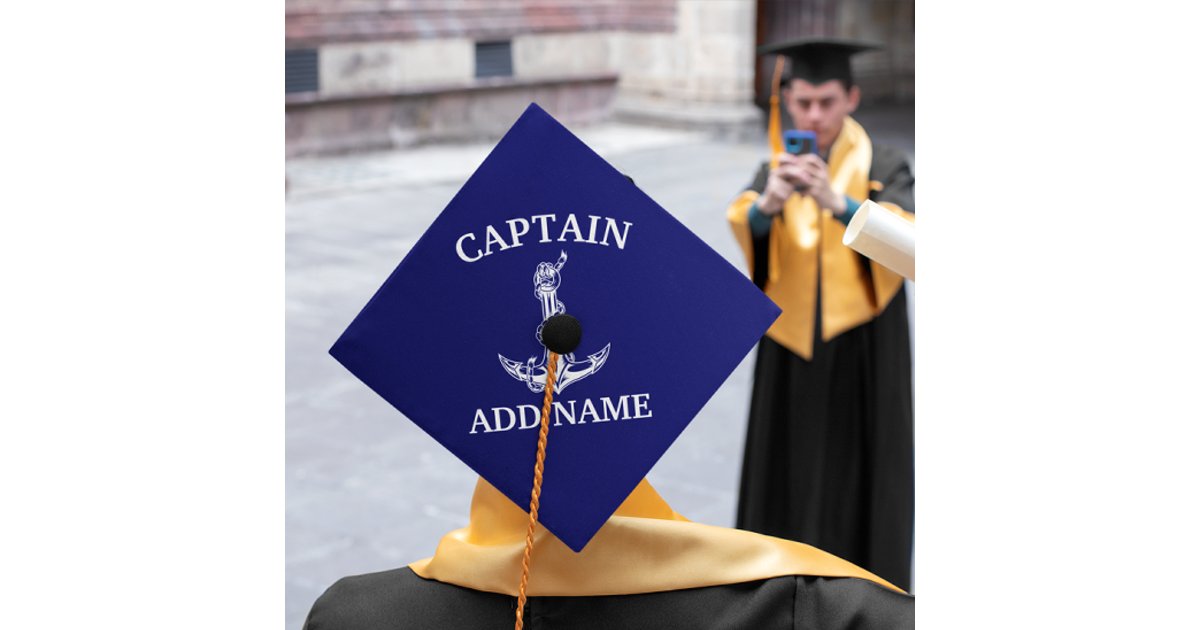 Vintage Nautical Anchor Rope Captain Name Graduation Cap Topper | Zazzle
