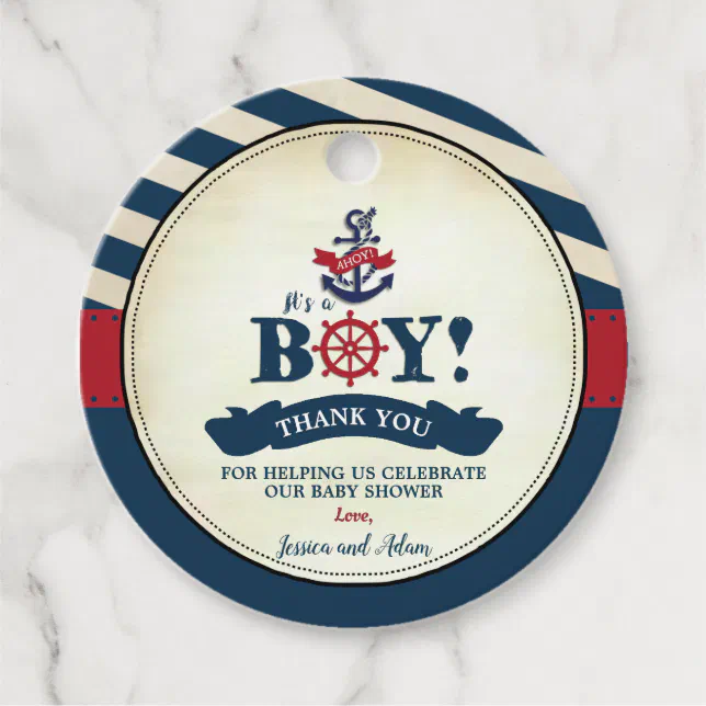 Vintage Nautical Baby Boy Shower Thank You Ahoy Favor Tags | Zazzle