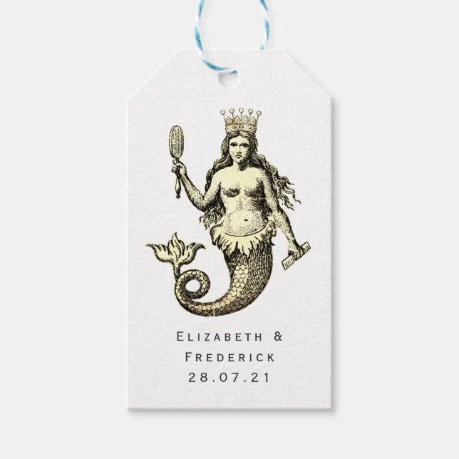Vintage Nautical Blue and Gold Mermaid Gift Tags | Zazzle