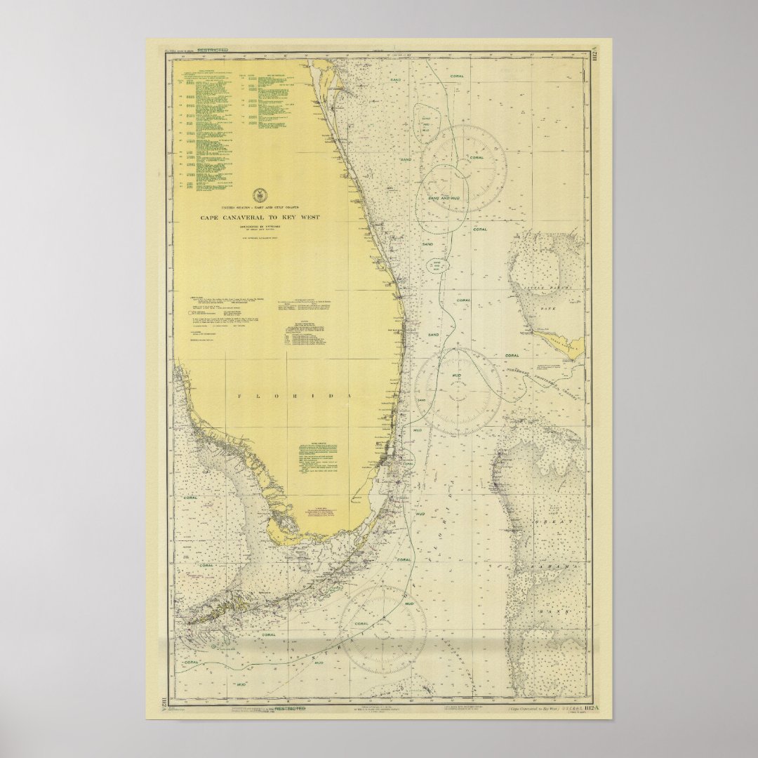 Vintage Nautical Chart Map of Florida | Zazzle
