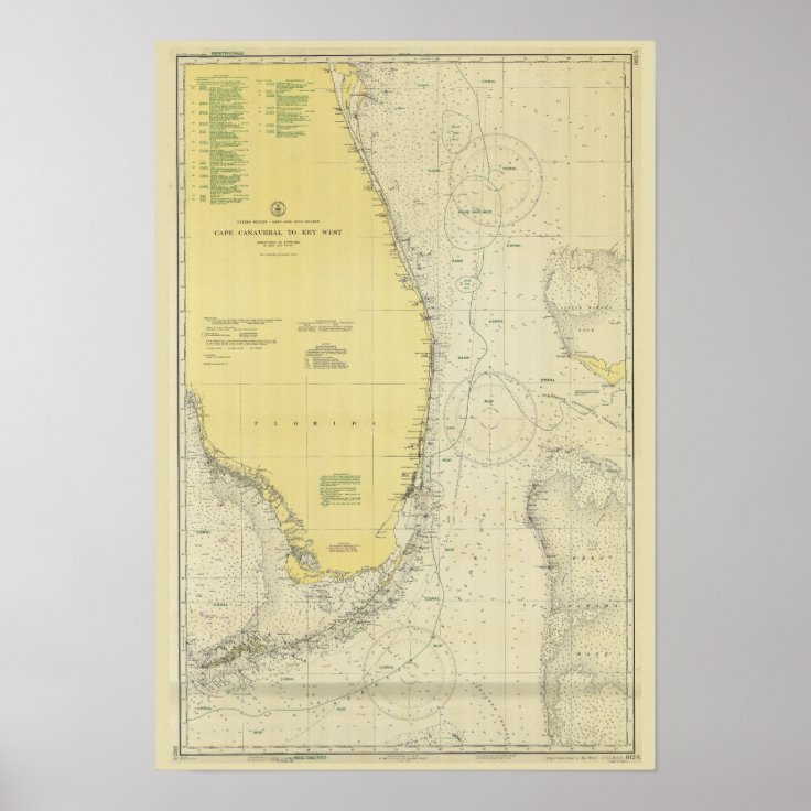 Vintage Nautical Chart Map of Florida | Zazzle