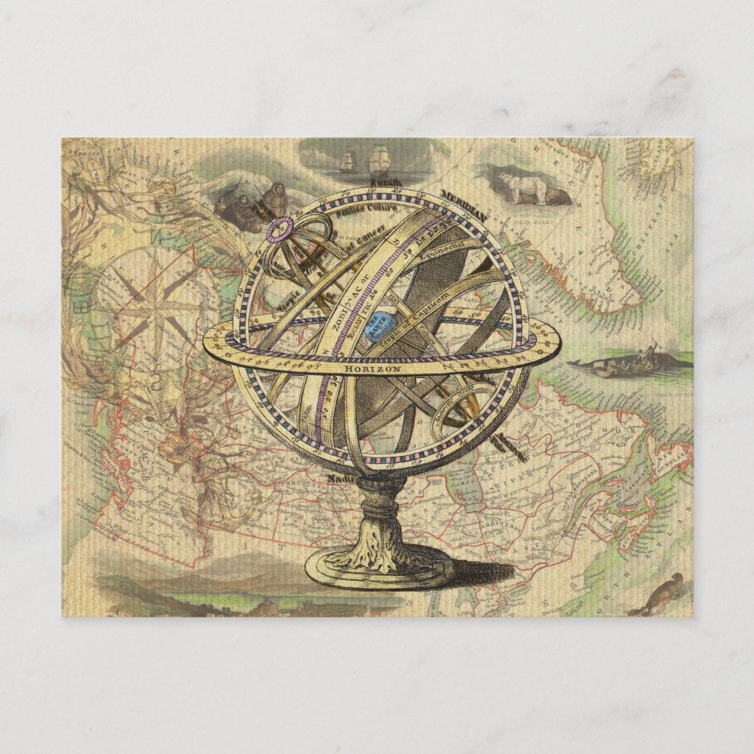 Vintage Nautical Compass and Map Postcard | Zazzle