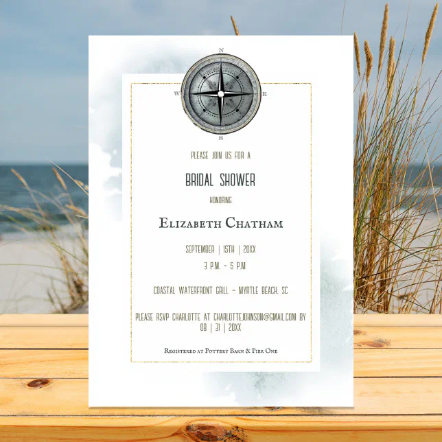 Vintage Nautical Compass Bridal Shower Invitation | Zazzle
