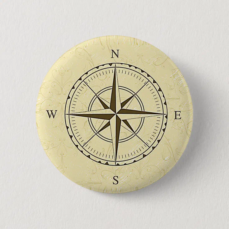 Vintage Nautical Compass Rose Ivory Pinback Button | Zazzle