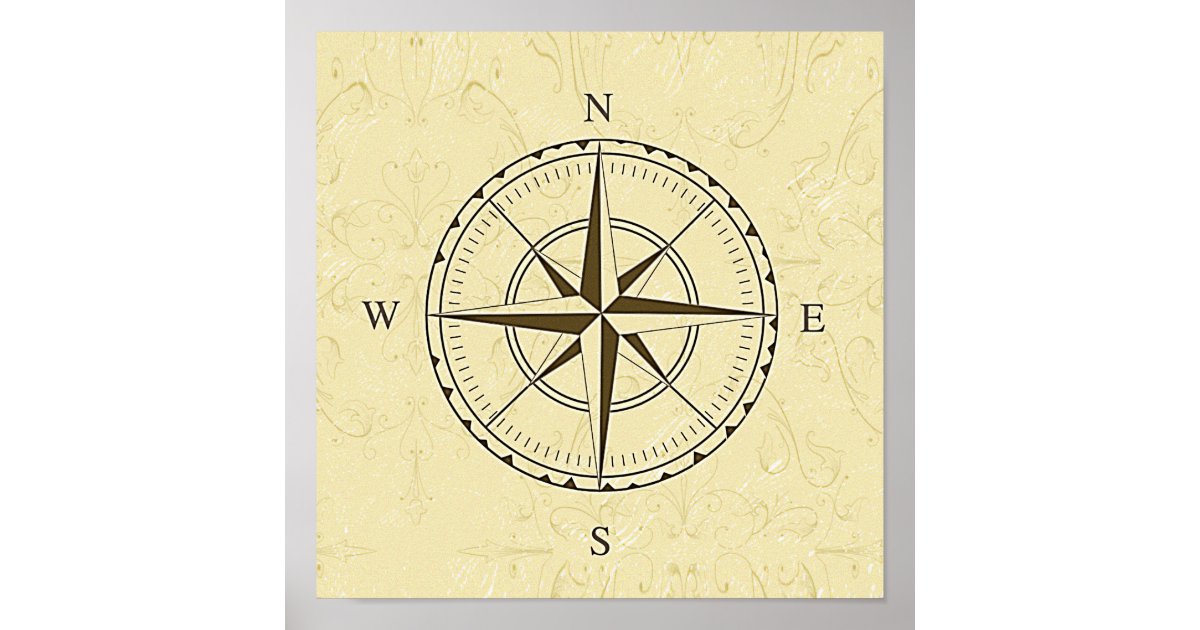 Vintage Nautical Compass Rose Ivory Poster | Zazzle