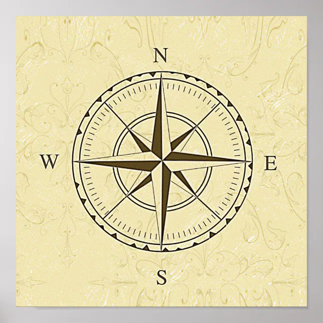 Vintage Nautical Compass Rose Ivory Poster | Zazzle