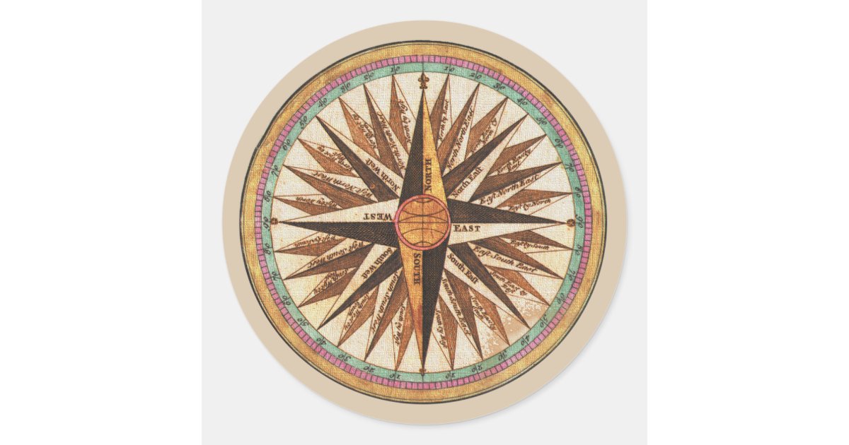 Vintage Nautical Compass Sticker Envelope Seal | Zazzle