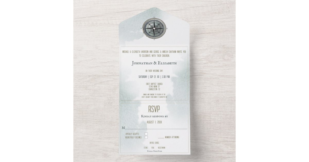 Vintage Nautical Compass Wedding All In One Invitation | Zazzle