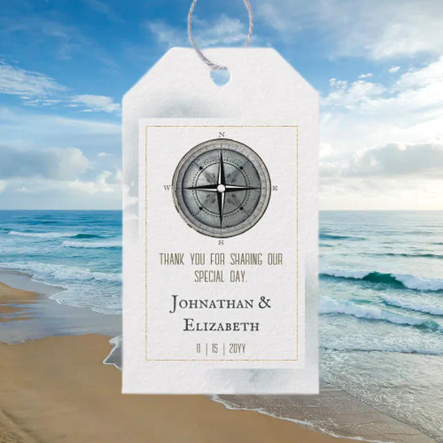 Vintage Nautical Compass Wedding Gift Tags | Zazzle