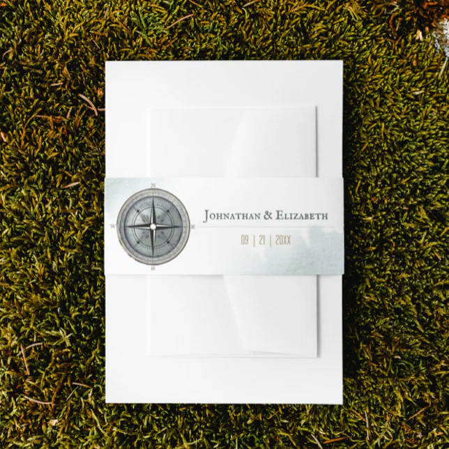 Vintage Nautical Compass Wedding Invitation Belly Band | Zazzle