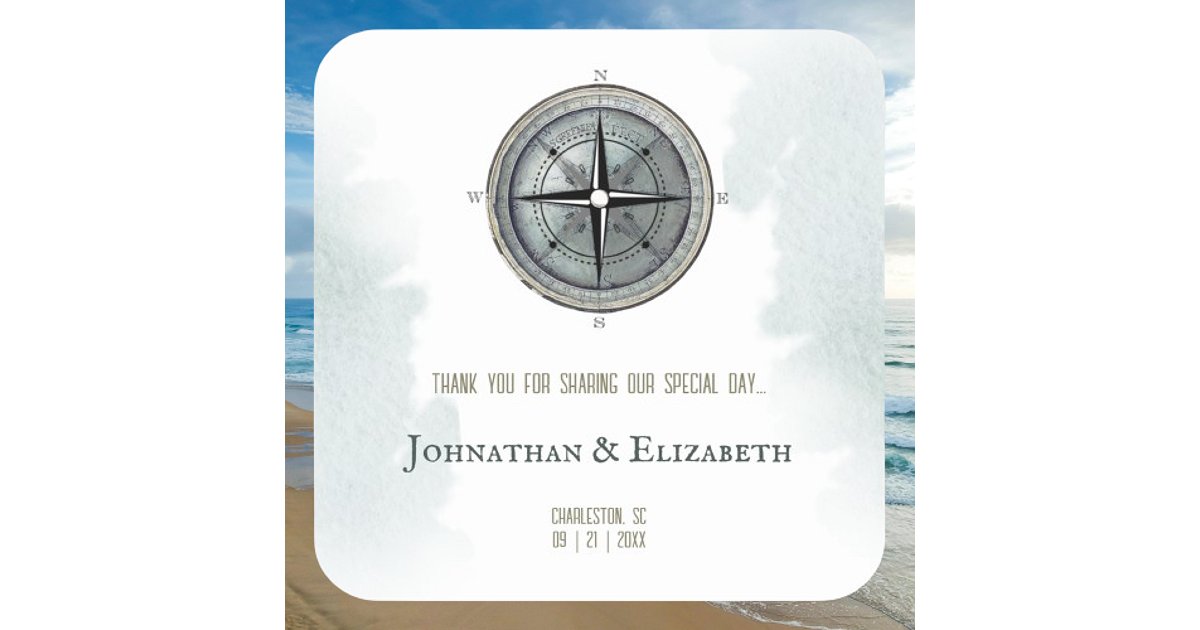 Vintage Nautical Compass Wedding Square Sticker | Zazzle
