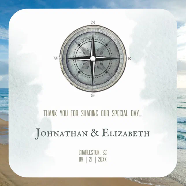 Vintage Nautical Compass Wedding Square Sticker | Zazzle