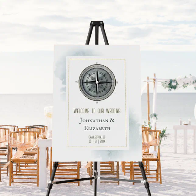 Vintage Nautical Compass Wedding Welcome Foam Board | Zazzle