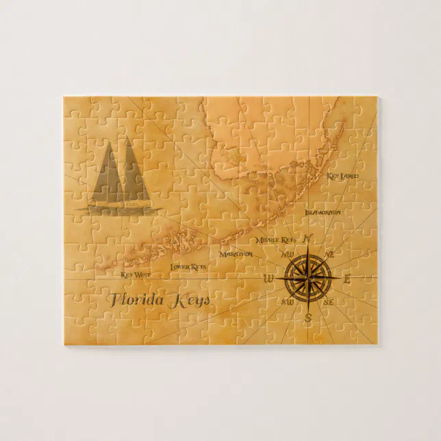 Vintage Nautical Florida Keys Map Jigsaw Puzzle | Zazzle