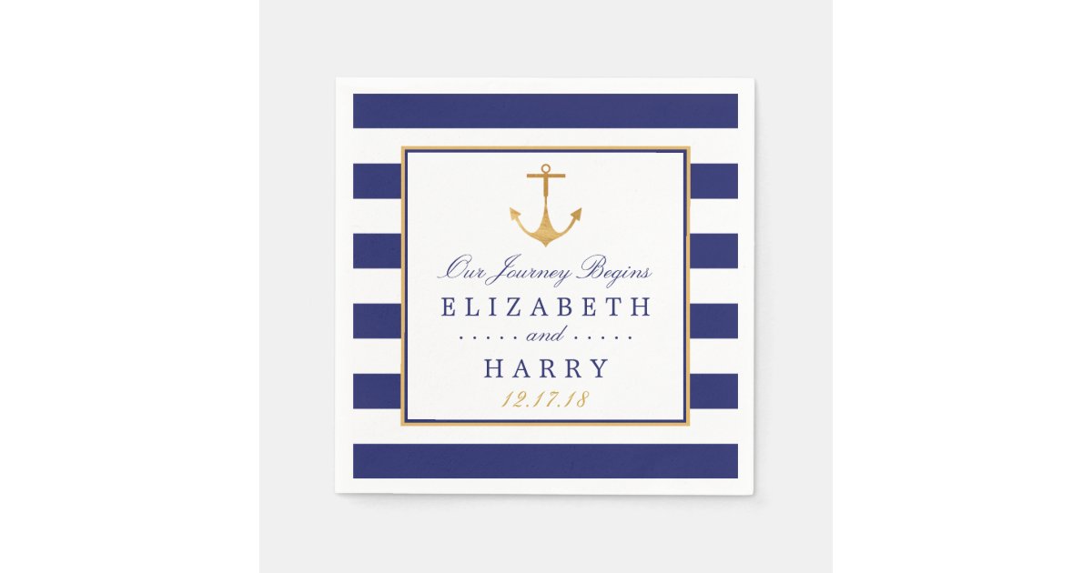 Vintage Nautical Gold Anchor Navy And Gold Wedding Napkins Zazzle